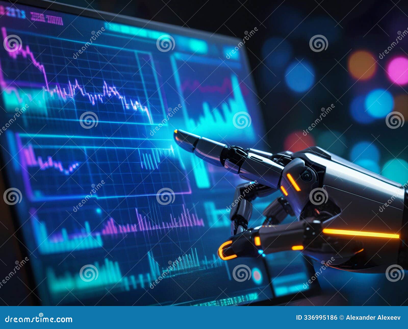 The Robot Analyzes Graphs. Artificial Intelligence, Hand Pointing To ...