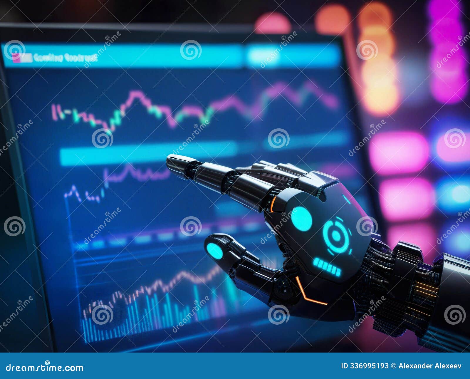 The Robot Analyzes Graphs. Artificial Intelligence, Hand Pointing To ...