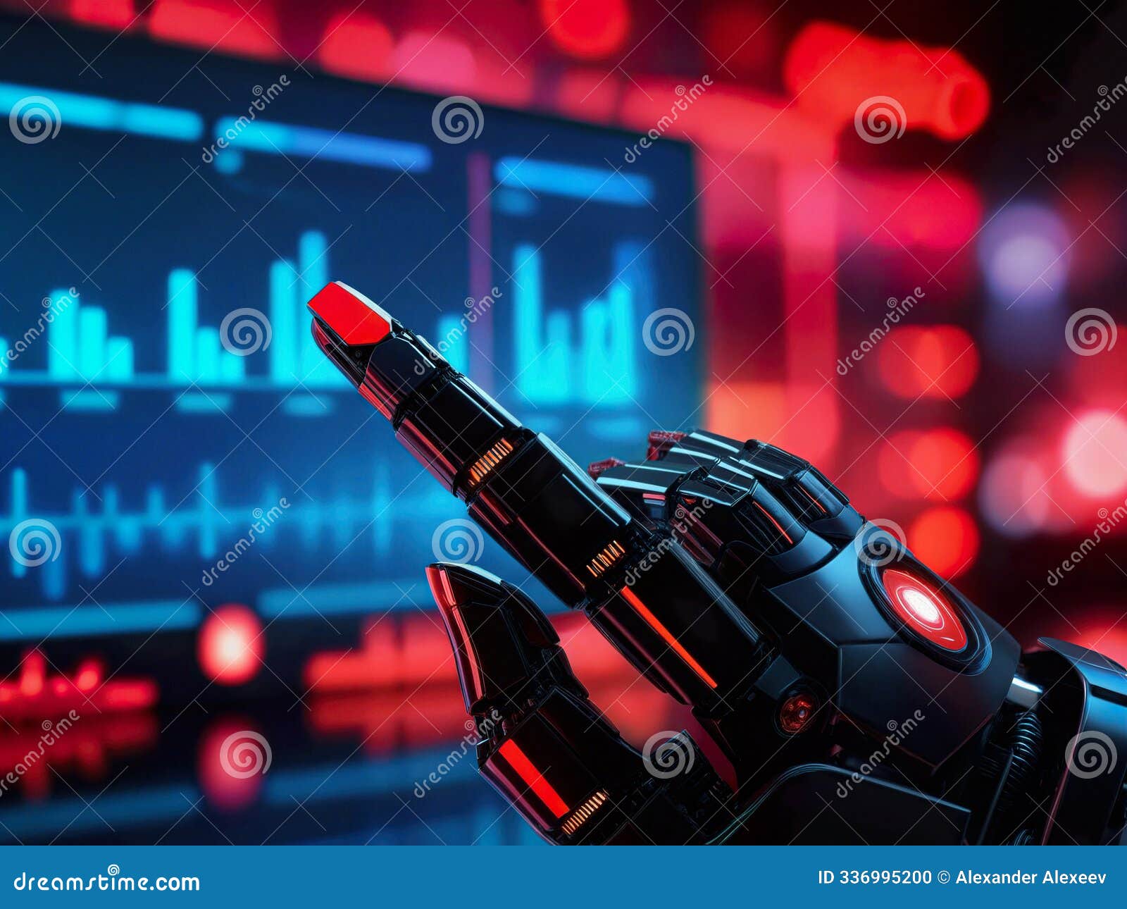 The Robot Analyzes Graphs Artificial Intelligence Hand Pointing To Graph Chart Royalty Free