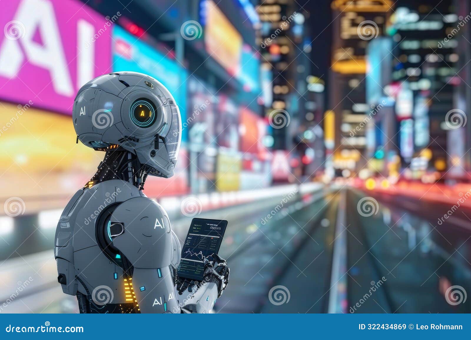 Robot Analyzing Data With Ai Interface Representing The Use Of Artificial Intelligence In