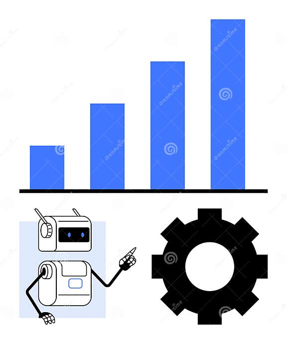 Robot Analyzing Data with Gear Symbol Representing Automation and ...