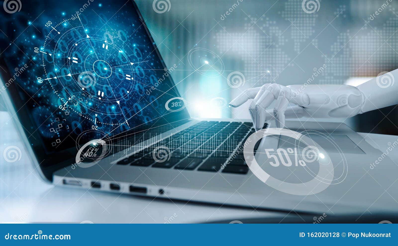 Robot Analyzing Sales Data and Economic Growth and Connection Customer ...