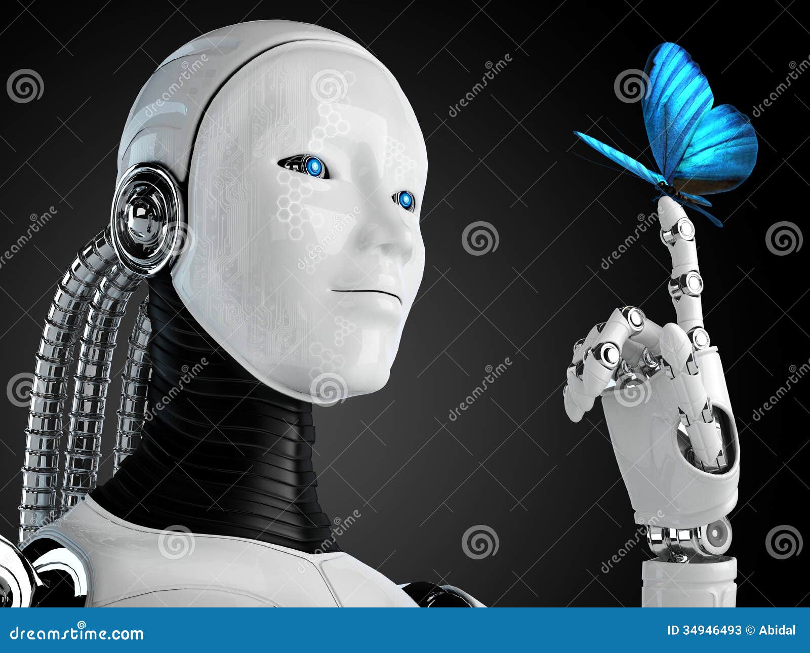 Robot Androïde Vrouw Met Vlinder Stock Illustratie - Illustration of ...