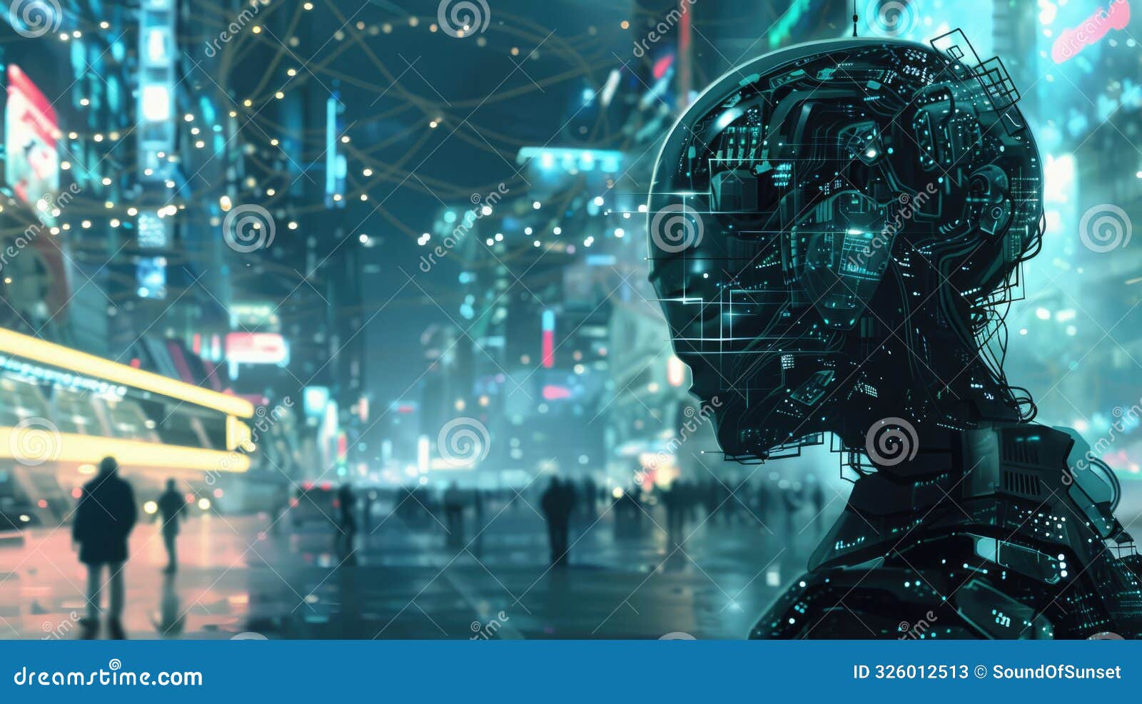 Robot Android in the City Street among People. Artificial Intelligence ...