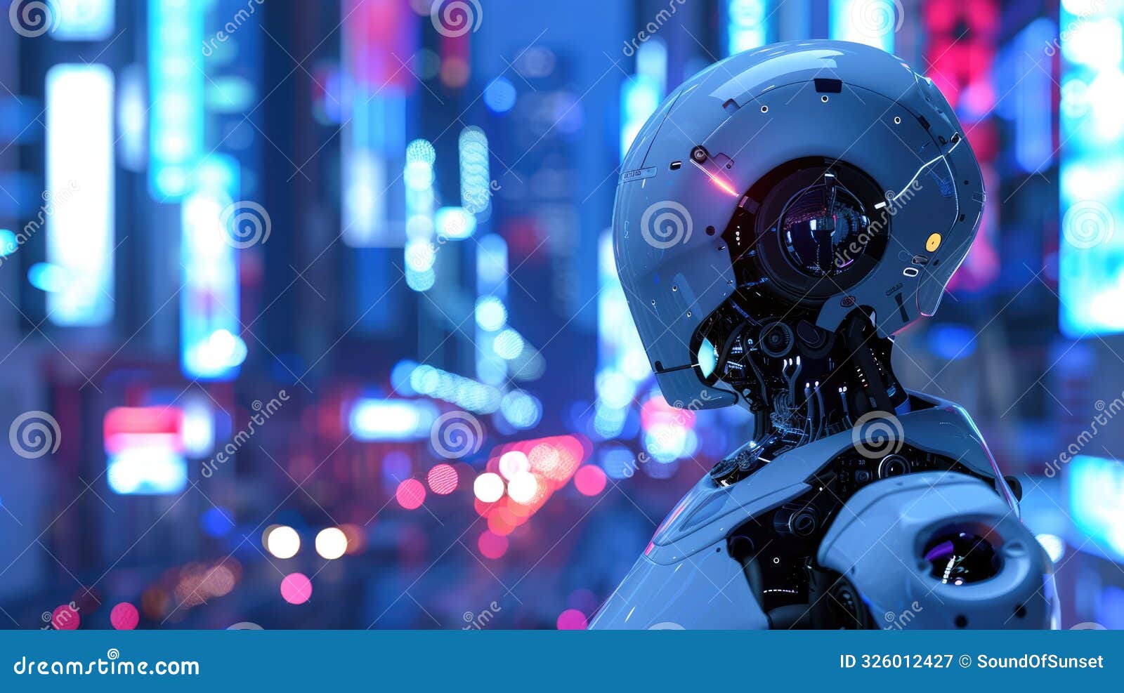 Robot Android in Futuristic City. Artificial Intelligence Technology ...