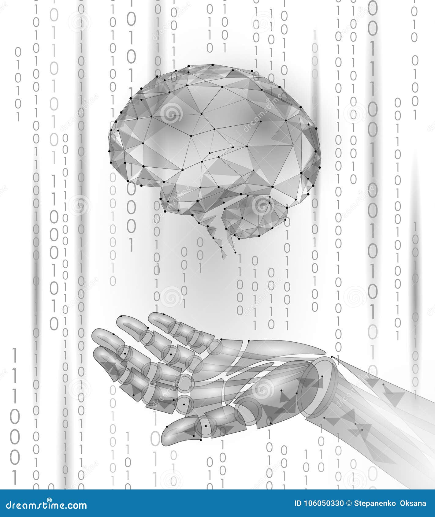 Robot Android Hand Hold Human Brain. Low Poly Polygonal Stock Vector ...