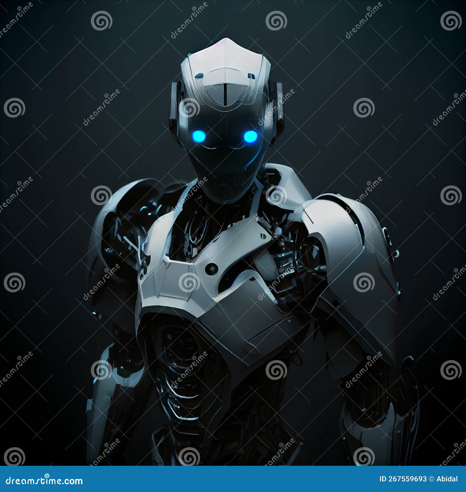 Robot Android Man with Blue Eyes and Blue Lights Stock Illustration ...