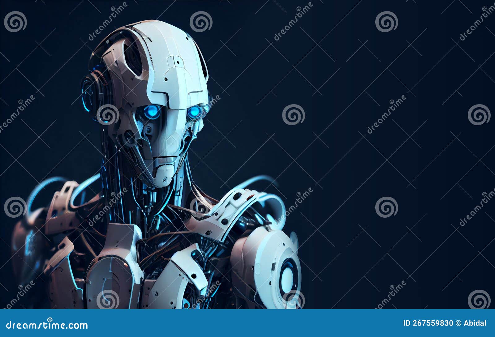 Robot Android Man with Blue Eyes and Blue Lights Stock Illustration ...