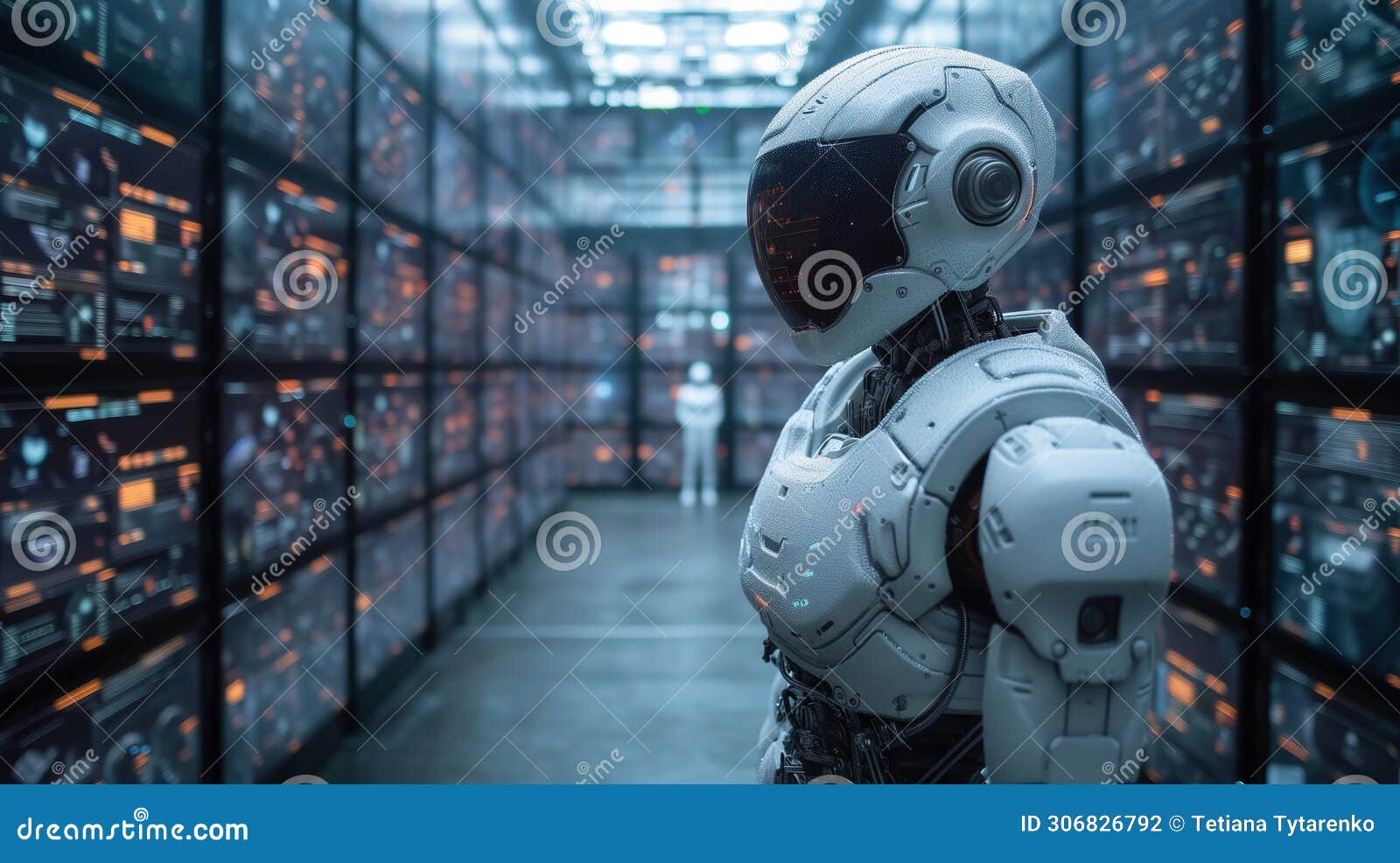 Robot Android Monitors Diverse Feeds in Modern Control Room with ...