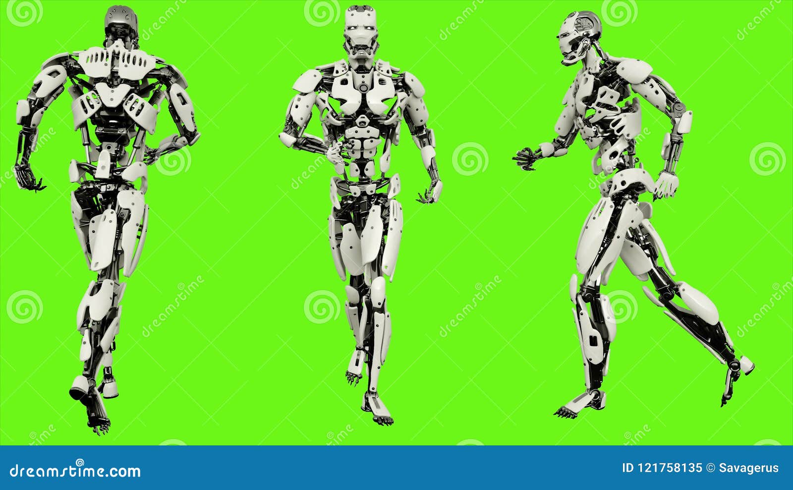 Robot Android Running. Realistic Motion on Green Screen. 3D Rendering ...