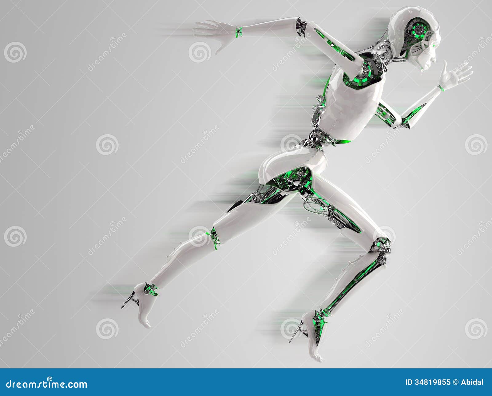 Robot Android Woman Running Stock Illustration - Illustration of face ...
