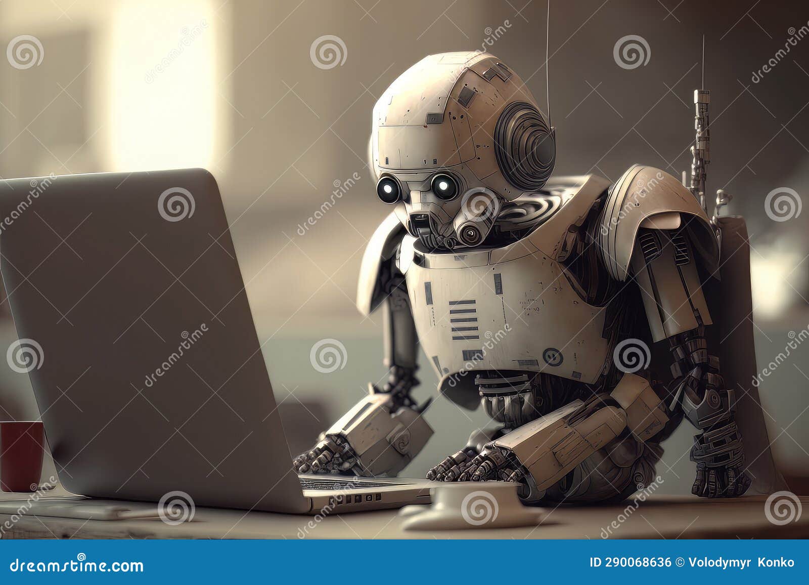 Robot Answering Questions on a Laptop, Sci-fi, Ai Art Illustration ...