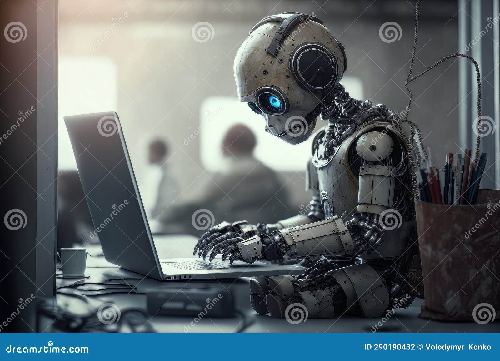 Robot Answering Questions on a Laptop, Sci-fi, Ai Art Illustration ...