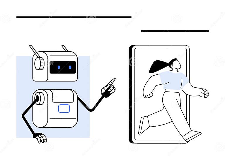 Robot Interacting with Virtual Woman in Frame, Symbolizing Human ...