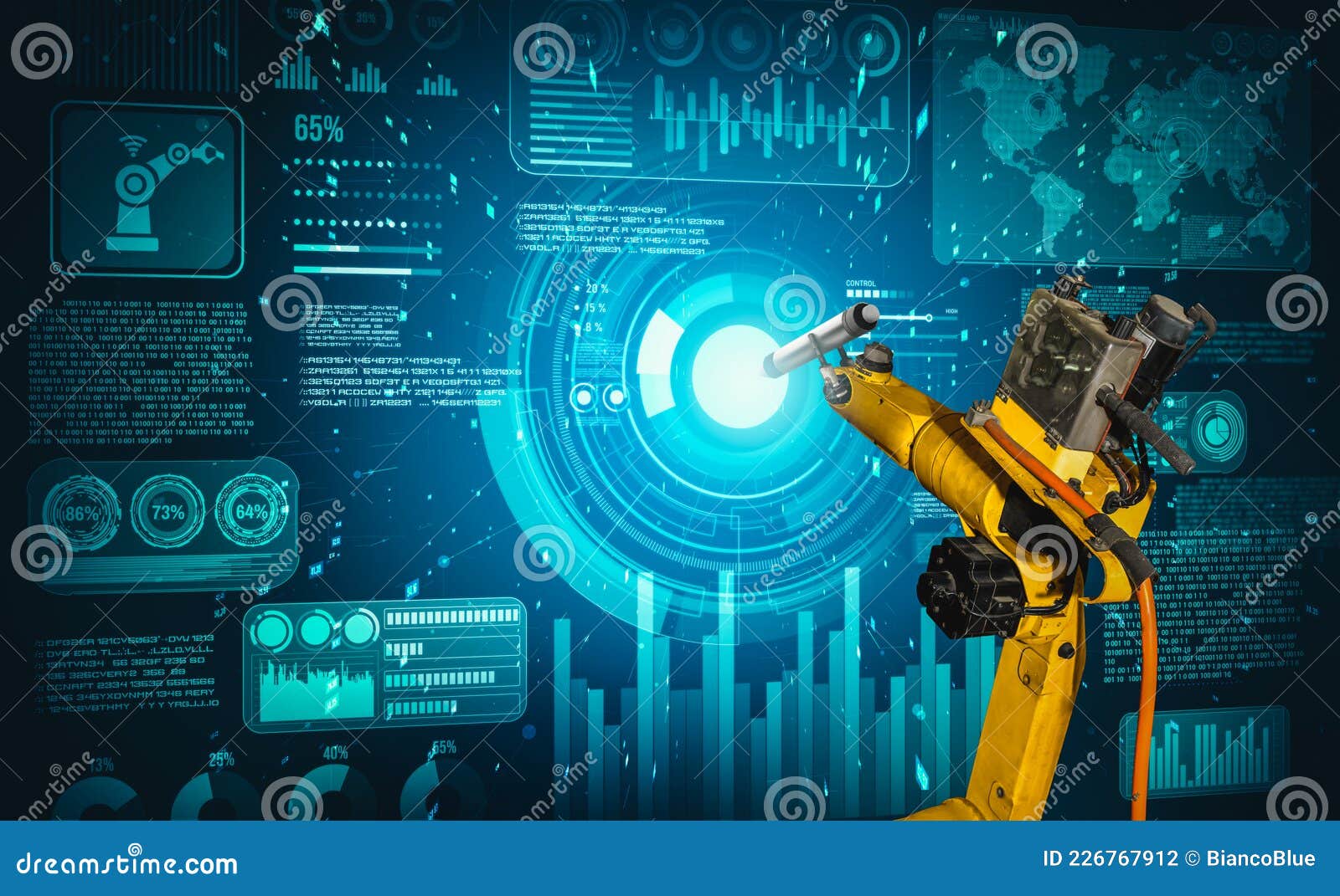 Robot Arm AI Analyzing Mathematics For Mechanized Industry Problem ...