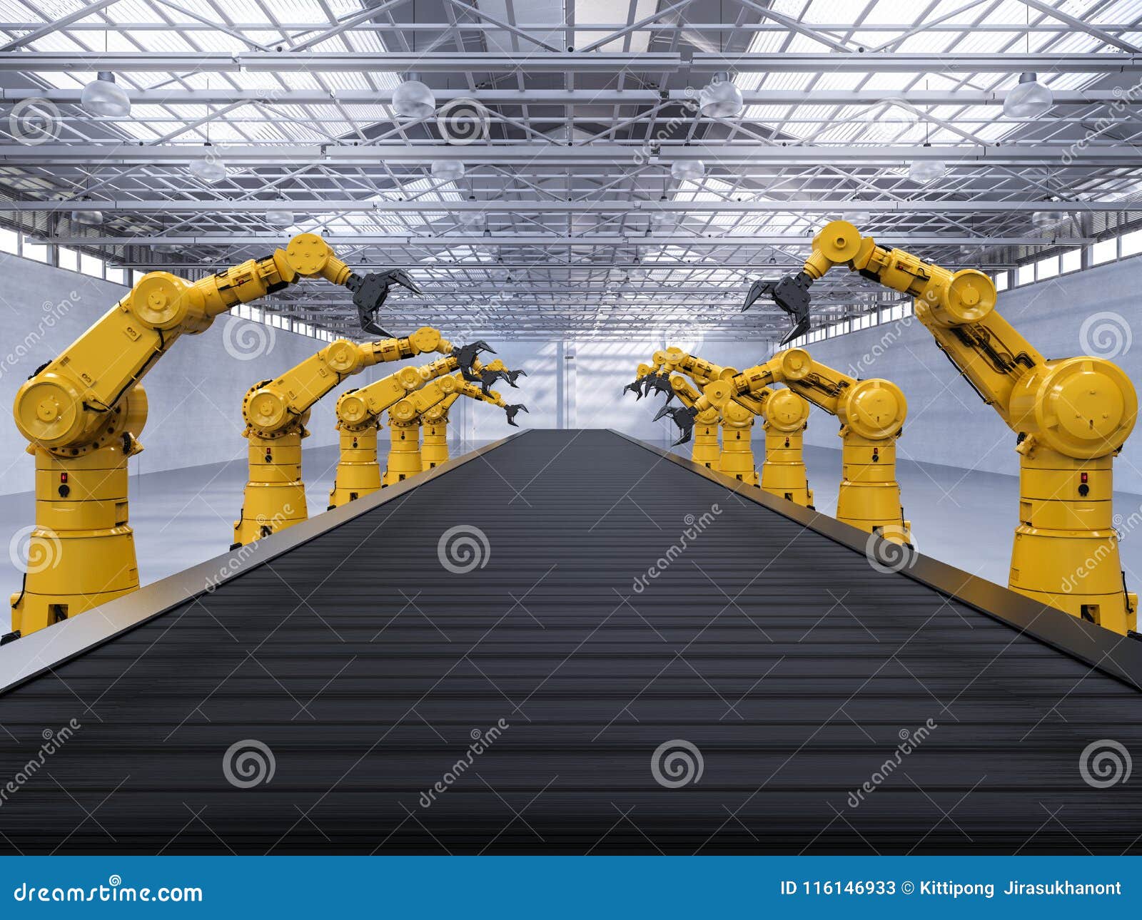 Robot Arm with Conveyor Line Stock Illustration - Illustration of ...
