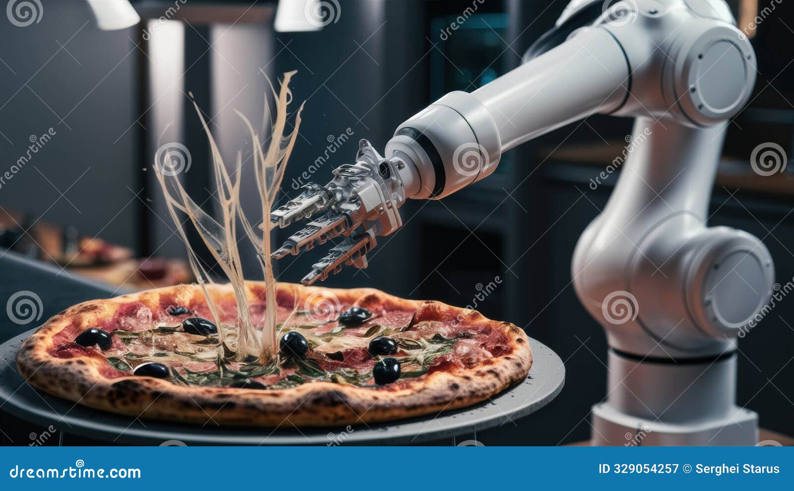 A Robot Arm is Cutting a Pizza with Toppings on it, AI Stock Image ...