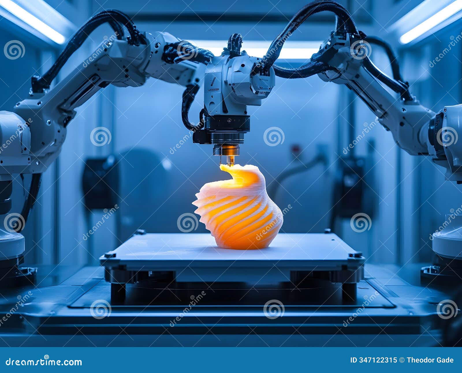 3d Printing Robot Depositing Layer Of Material Onto 3d Printing Bed ...