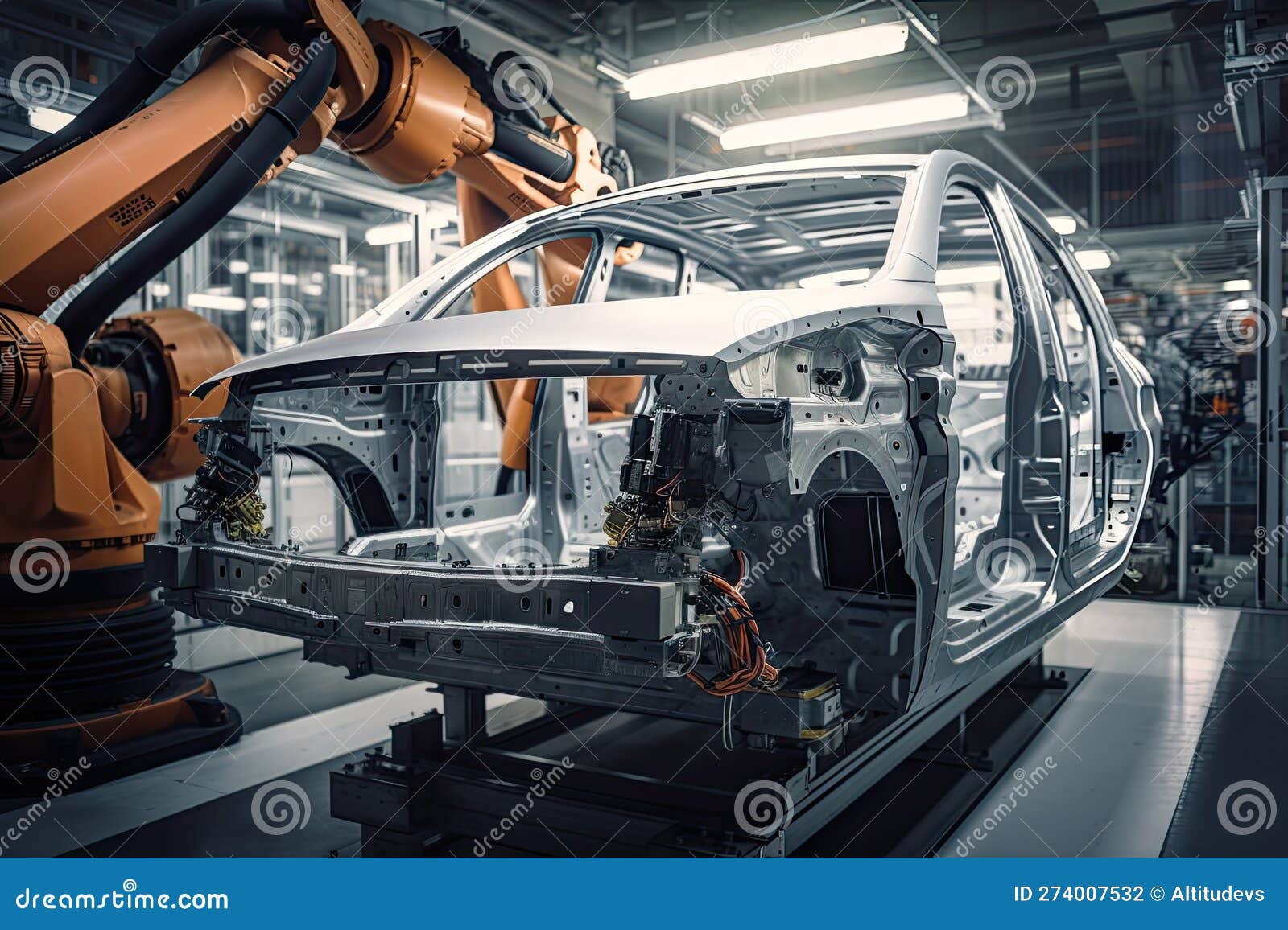 Robot Arm Guiding Human Worker In The Assembly Of A Car Royalty-Free ...