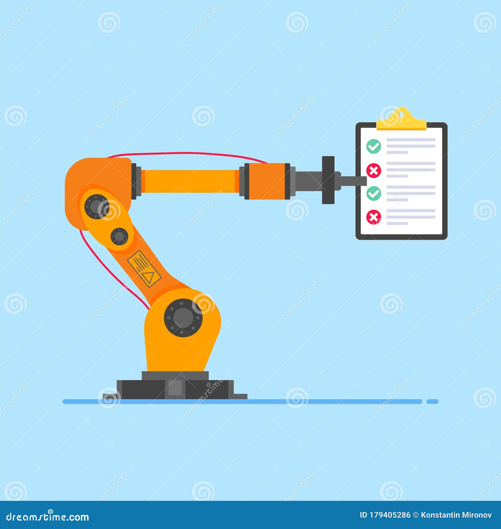 Robot Arm Holds Clipboard with Text and Check Marks Flat Style Design ...