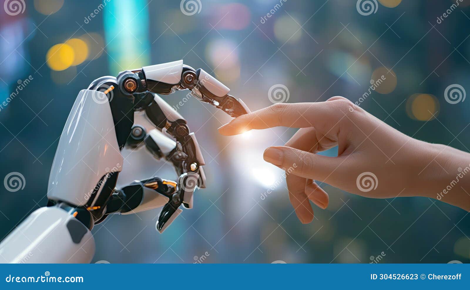 Robot Arm and Human Hand Touching Each Other Stock Illustration ...