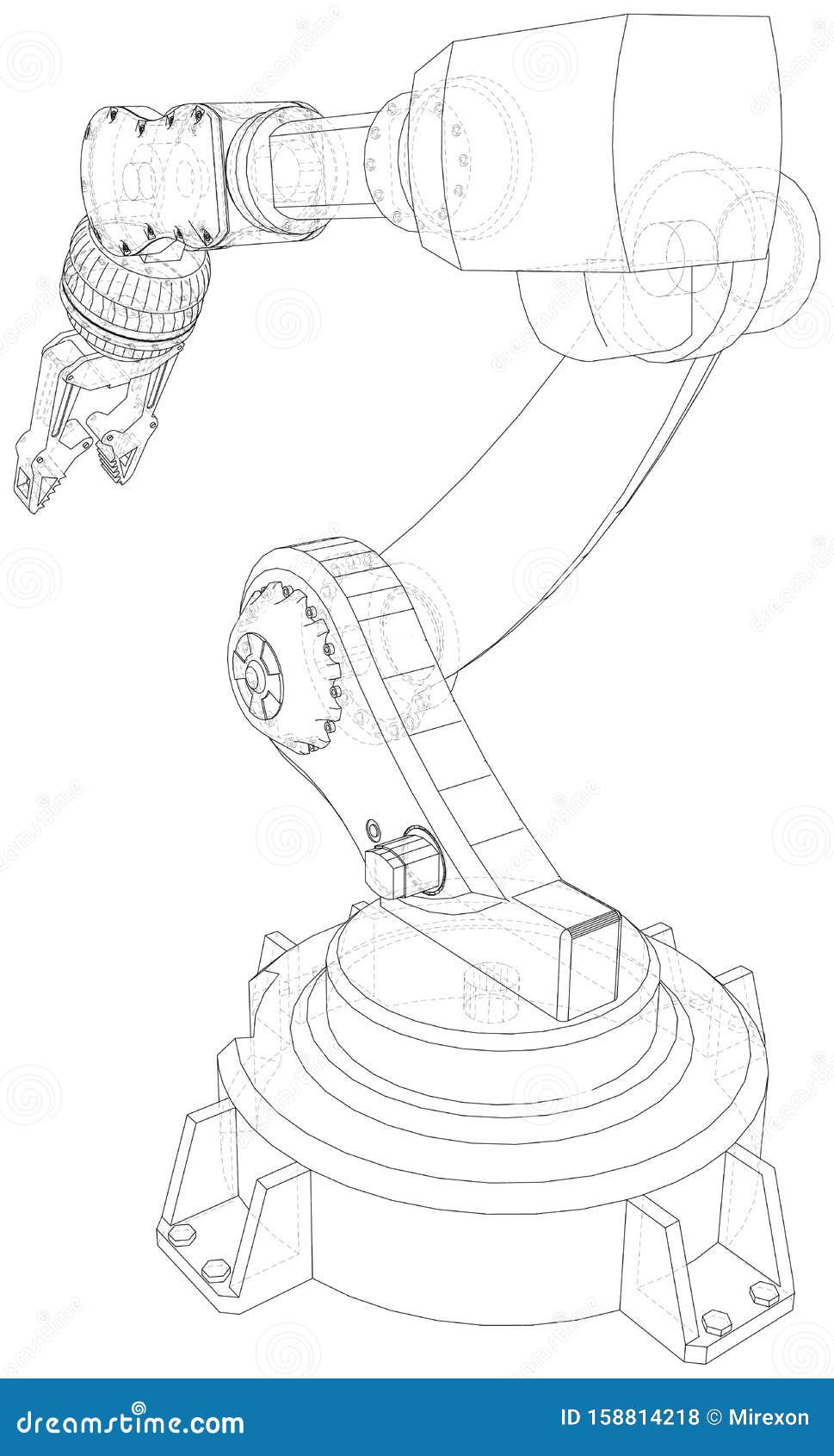 Robot Arm, Industrial Machinery. Technical Illustration Wire-frame ...