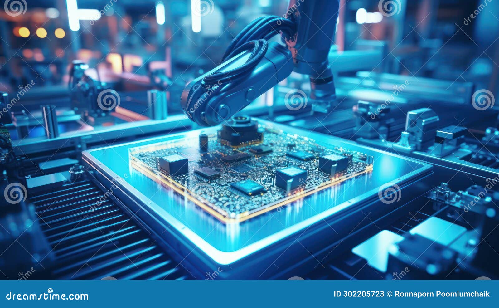 A Robot Arm Inside an Electronics Factory Stock Illustration ...