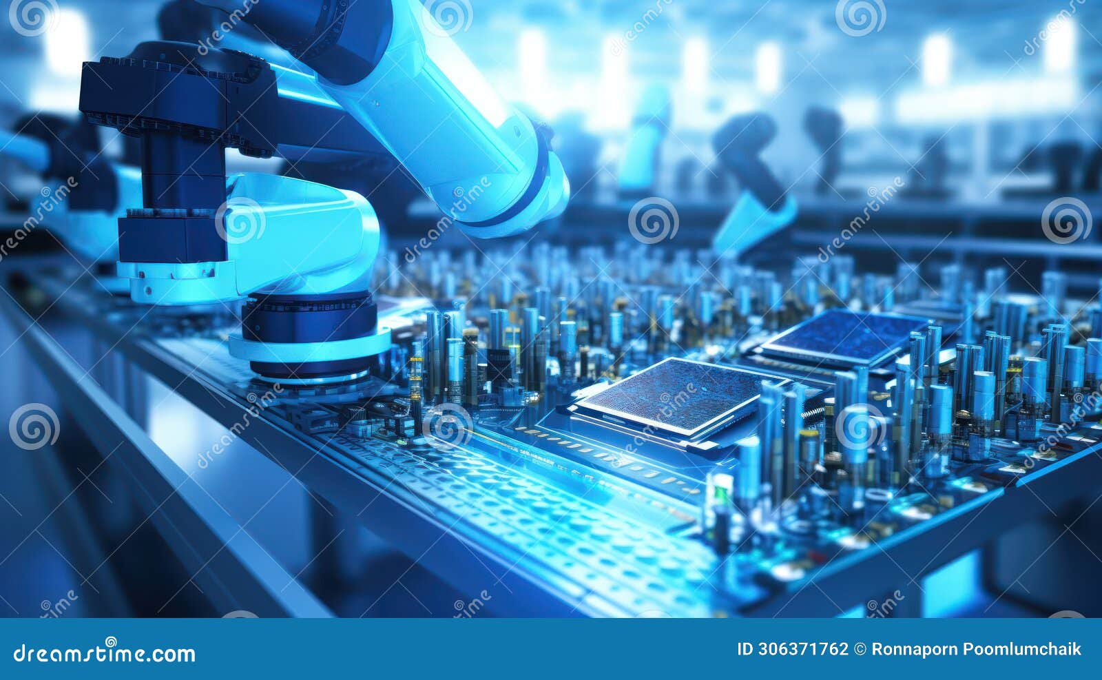 A Robot Arm Inside an Electronics Factory Stock Illustration ...