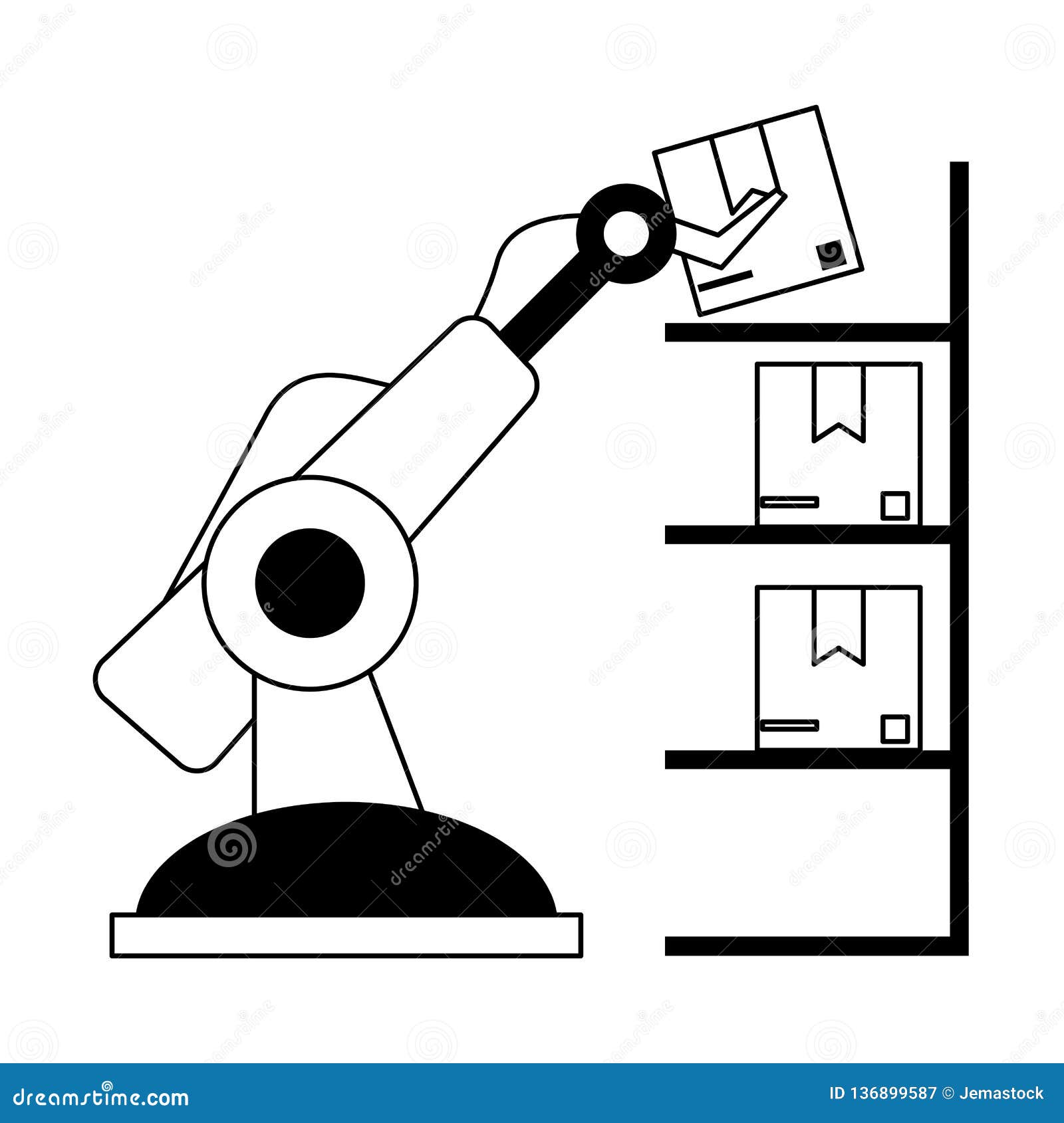 Robot arm loading box stock vector. Illustration of parcel - 136899587