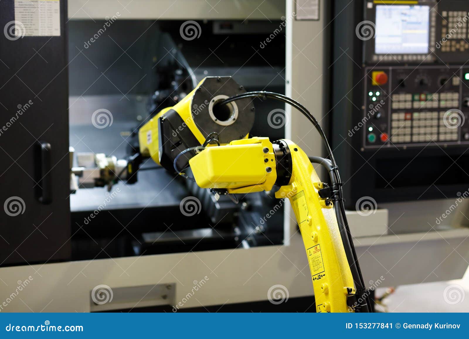 Robot Arm Is Loading Detail Into Cnc Lathe Machine Stock Image Image Of Precision Accuracy