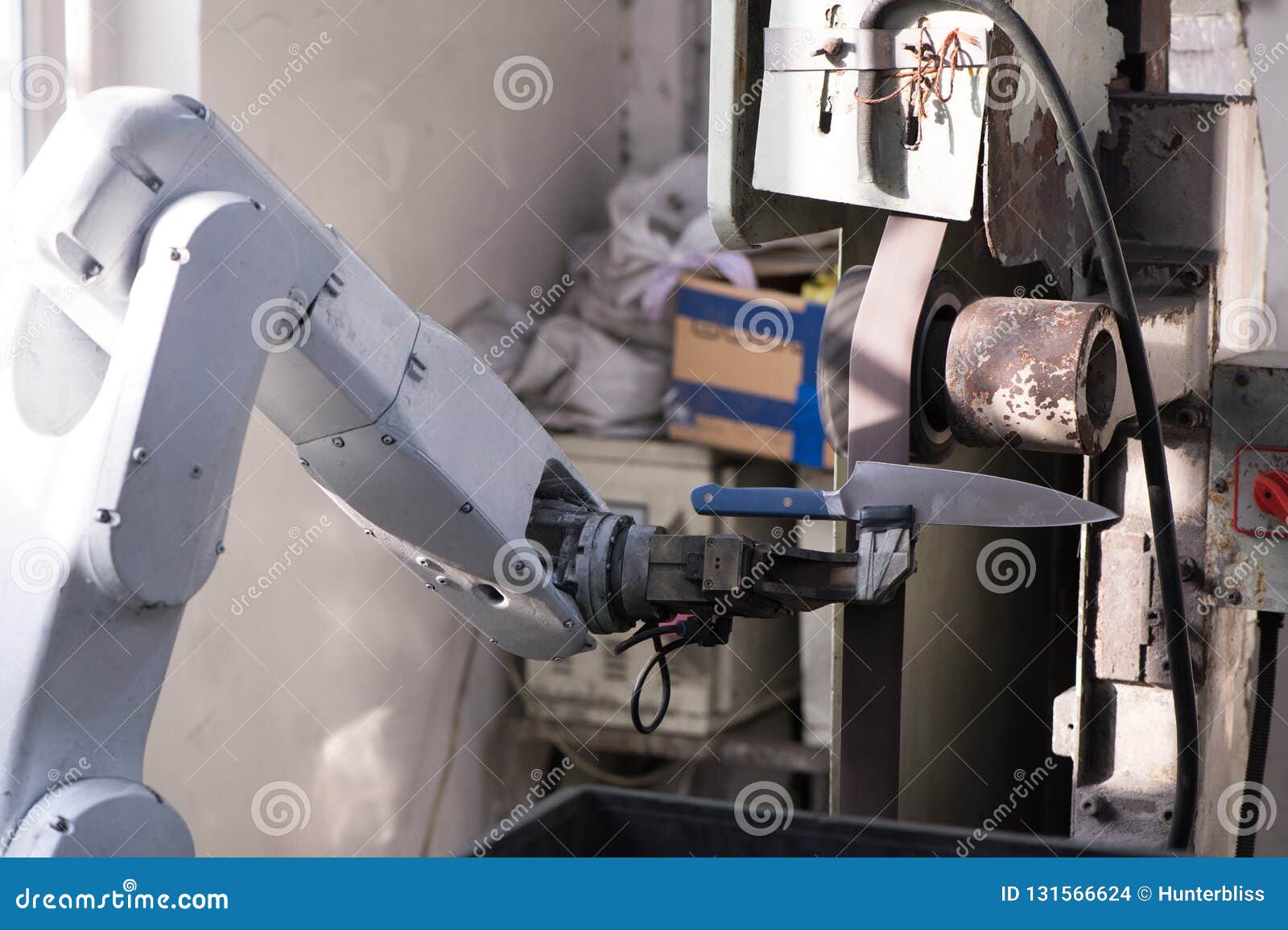 Robot Arm Manufacturing Sanding Knife Blade Closeup Stock Photo - Image ...