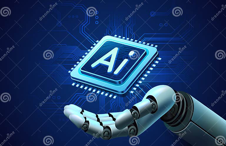 Robot Arm with Microchip, Ai Processor, Microprocessor Electronics. Vector Illustration Stock ...