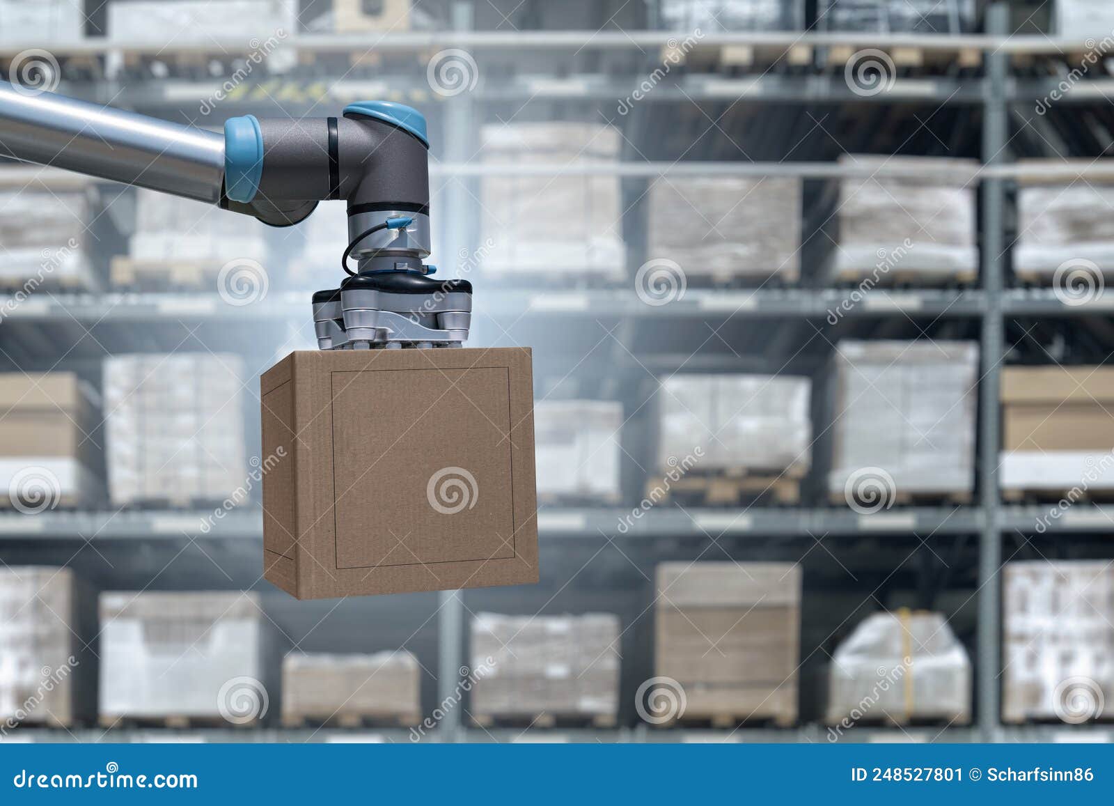 Robot Arm Moves Boxes in an Automatic Warehouse Stock Image - Image of ...