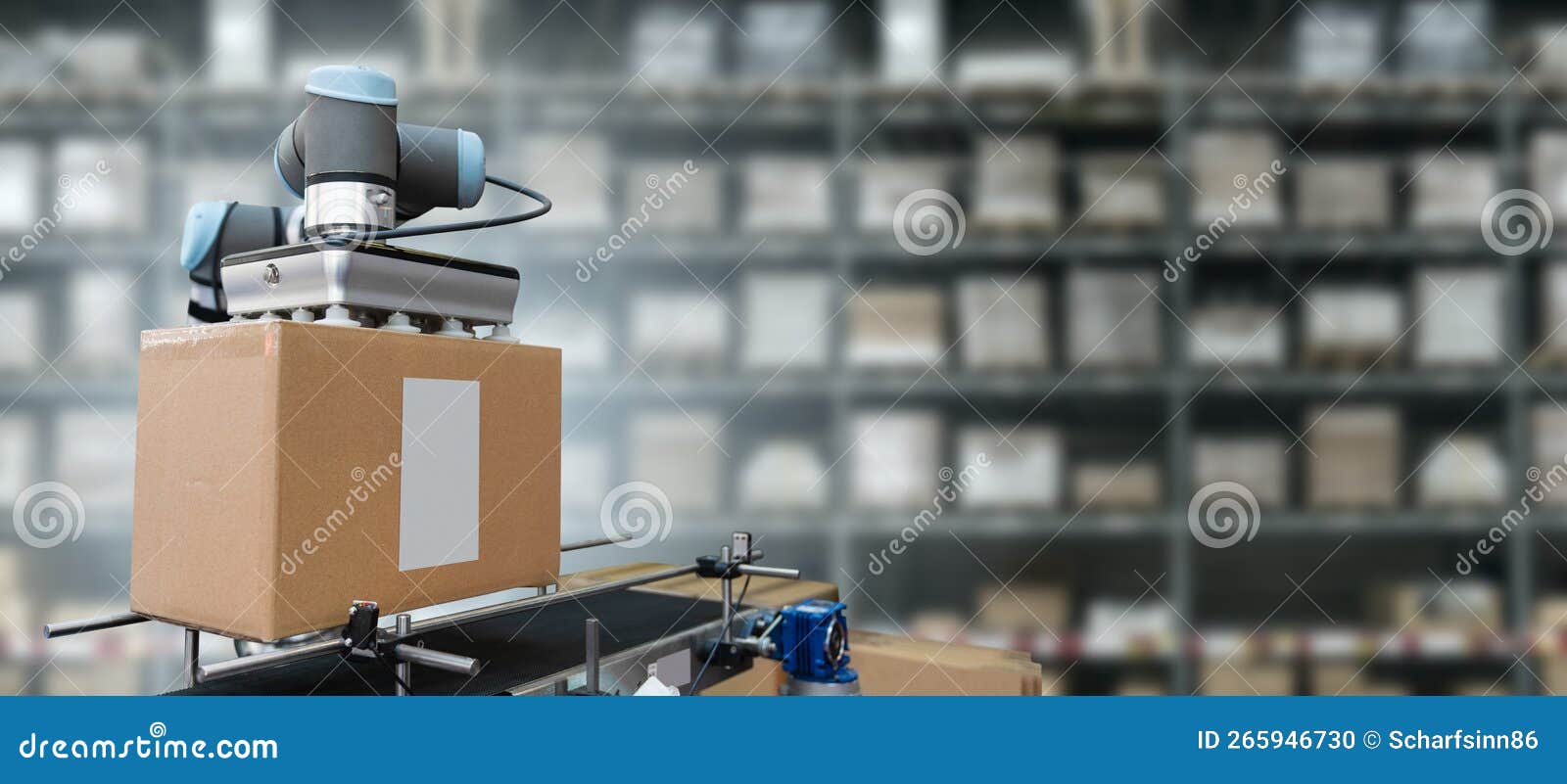 Robot Arm Moves Boxes in an Automatic Warehouse Stock Photo - Image of ...