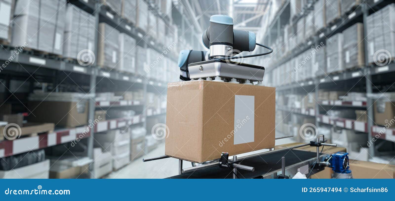 Robot Arm Moves Boxes in an Automatic Warehouse Stock Photo - Image of ...