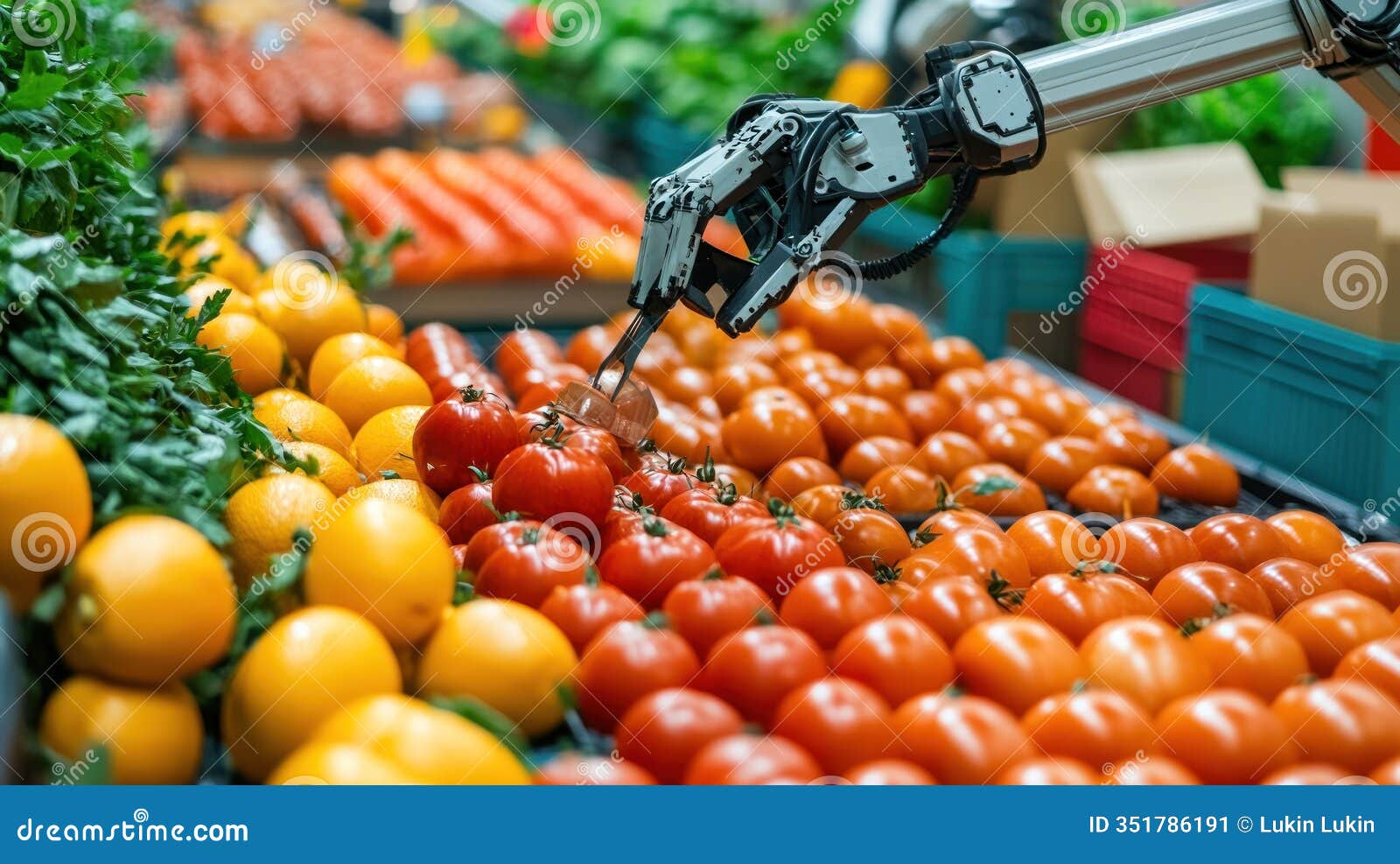 Robot Arm Sorting Fresh Produces in a Supermarket Display Counter Stock ... Robot Arm Sorting Fresh Produces in a Supermarket Display Counter Stock ...