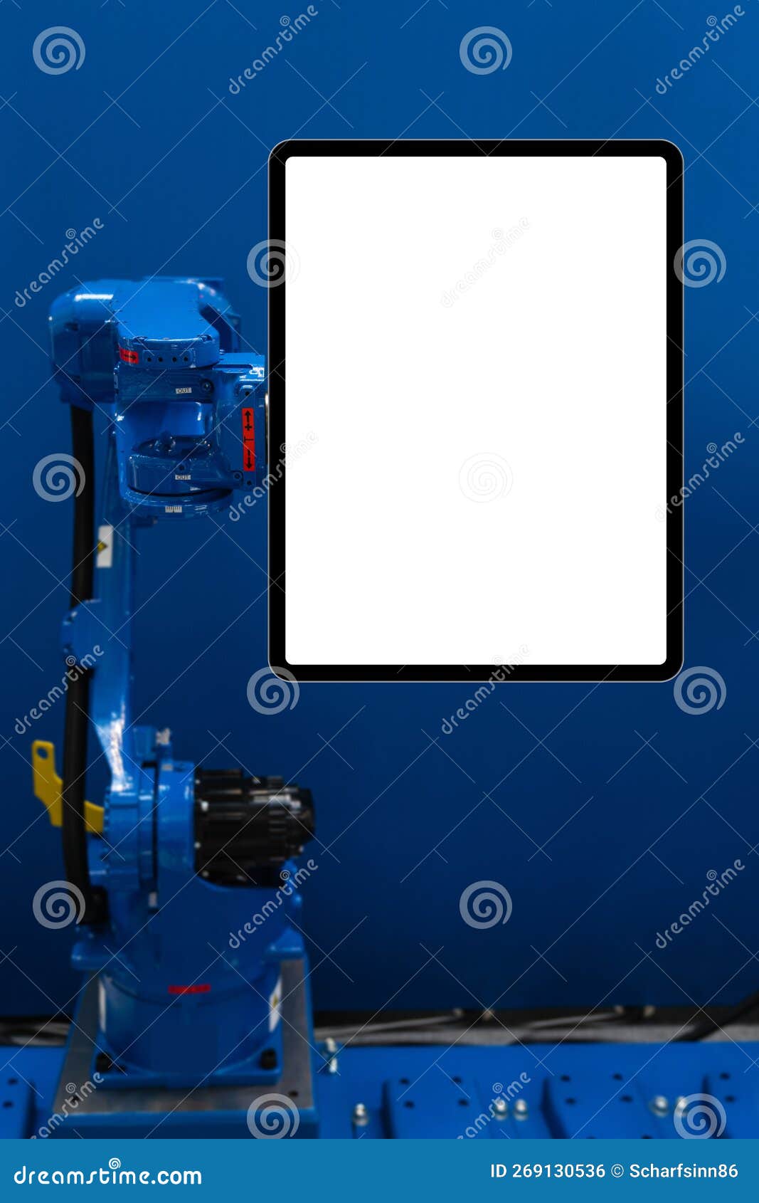 Robot arm with tablet stock photo. Image of industry - 269130536