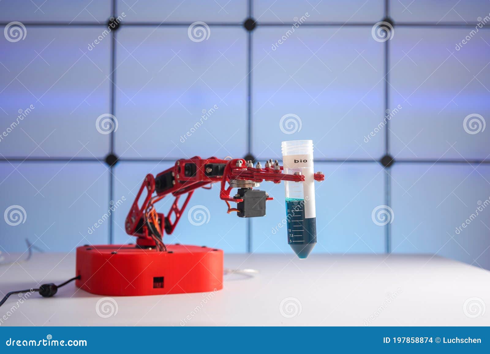 Robot Arm with Test Tube with Biological Sample in Science Laboratory ...