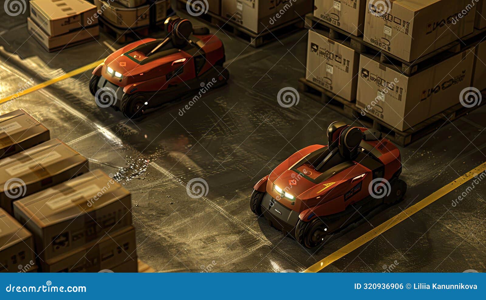 A Robot Arm Working Alongside an Electric Cargo Bot As it Delivers ...