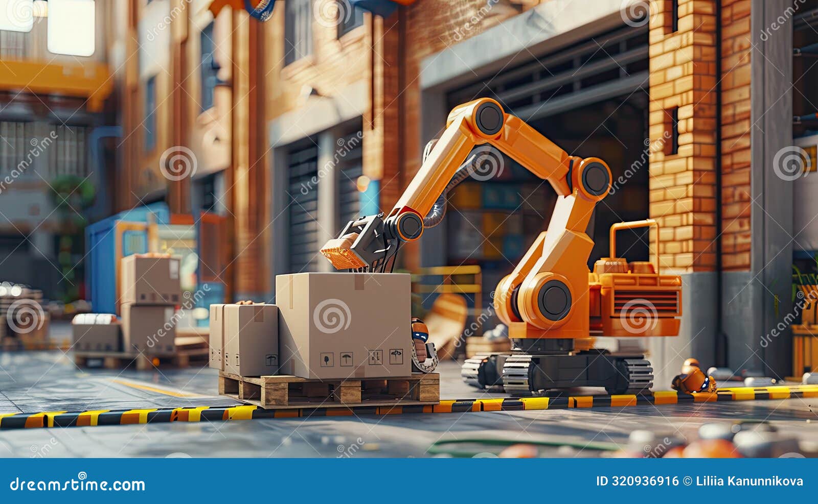 A Robot Arm Working Alongside an Electric Cargo Bot As it Delivers ...