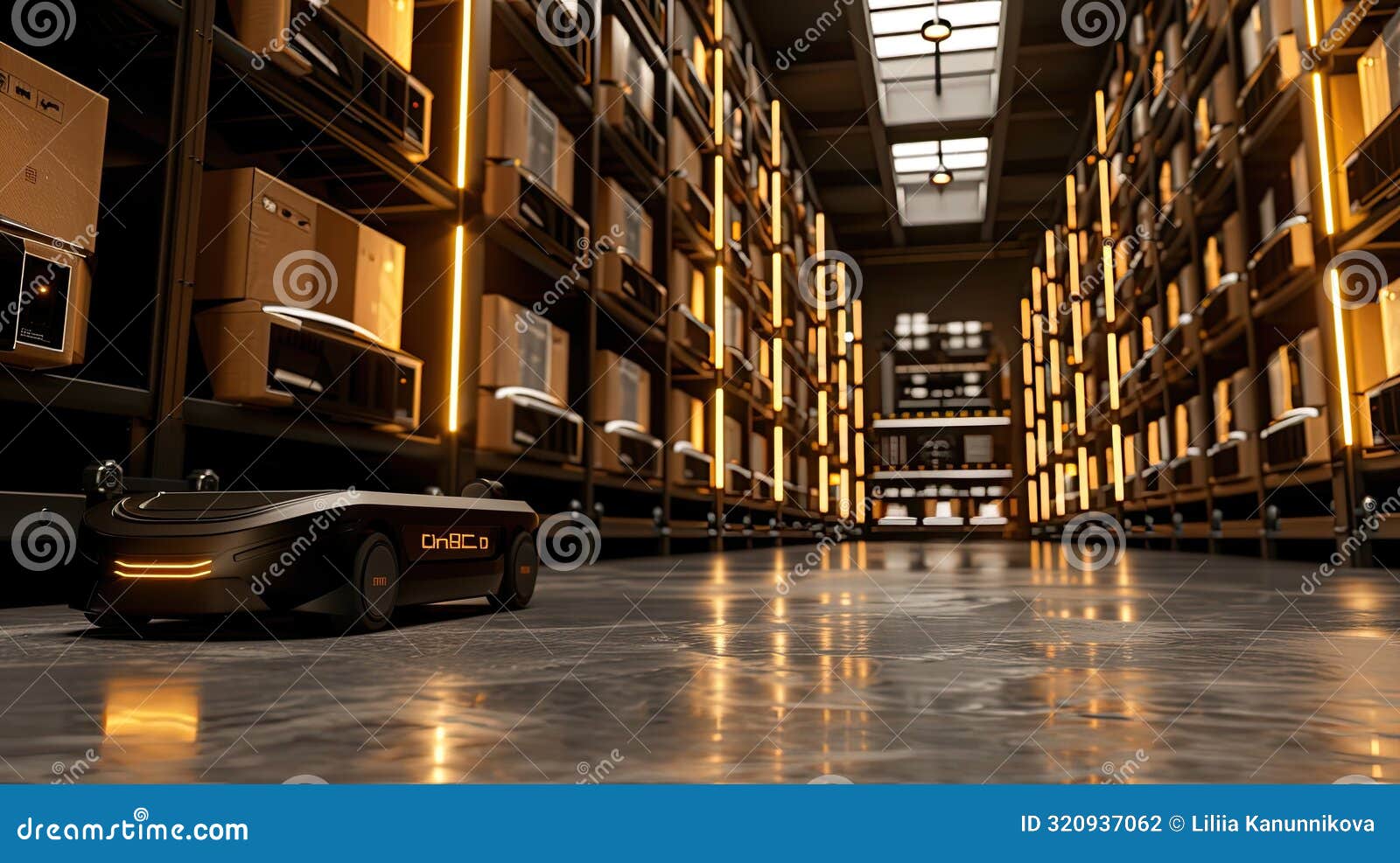 A Robot Arm Working Alongside an Electric Cargo Bot As it Delivers ...