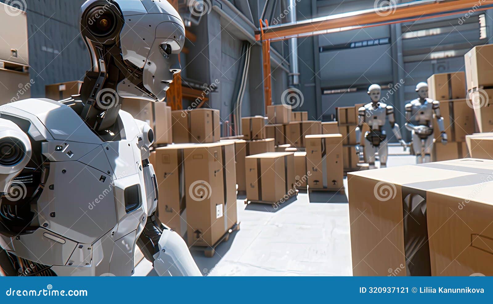 A Robot Arm Working Alongside an Electric Cargo Bot As it Delivers ...