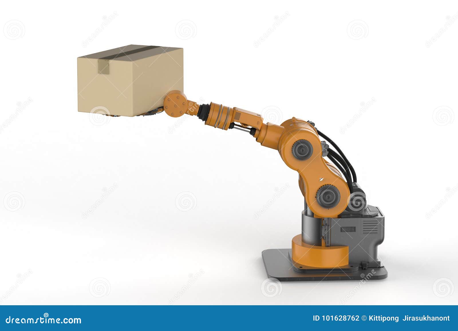 Robot Arm Working with Cardboard Box Stock Illustration - Illustration ...