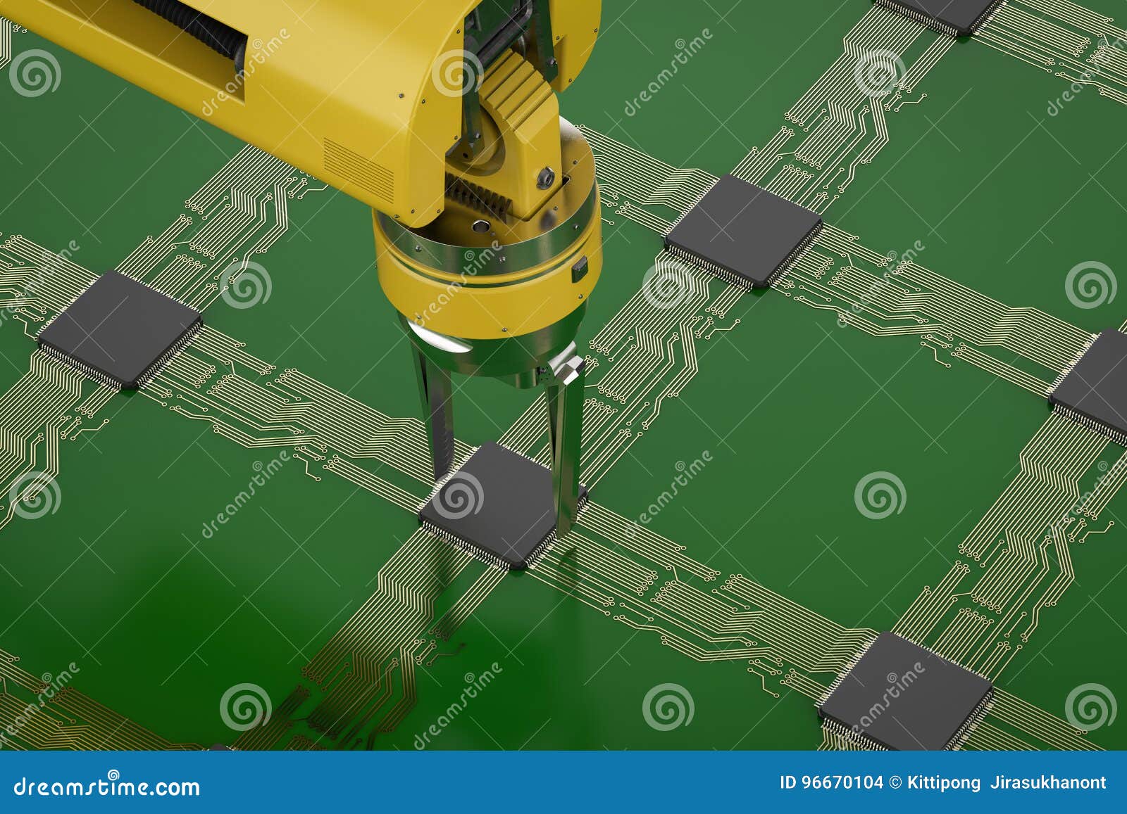 Robot arm working with cpu stock illustration. Illustration of industry ...