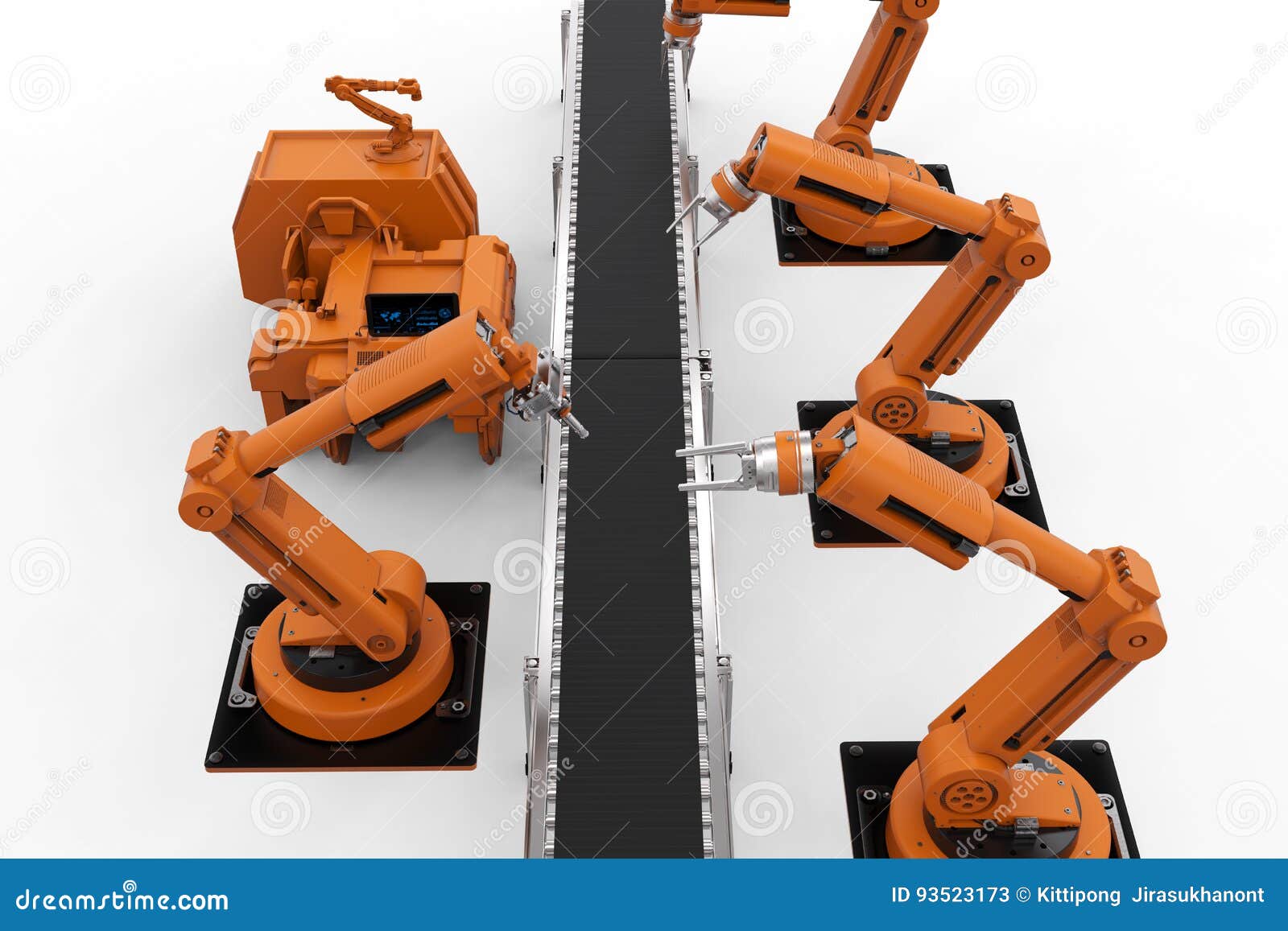 Robot Arms with Conveyor Line Stock Illustration - Illustration of ...