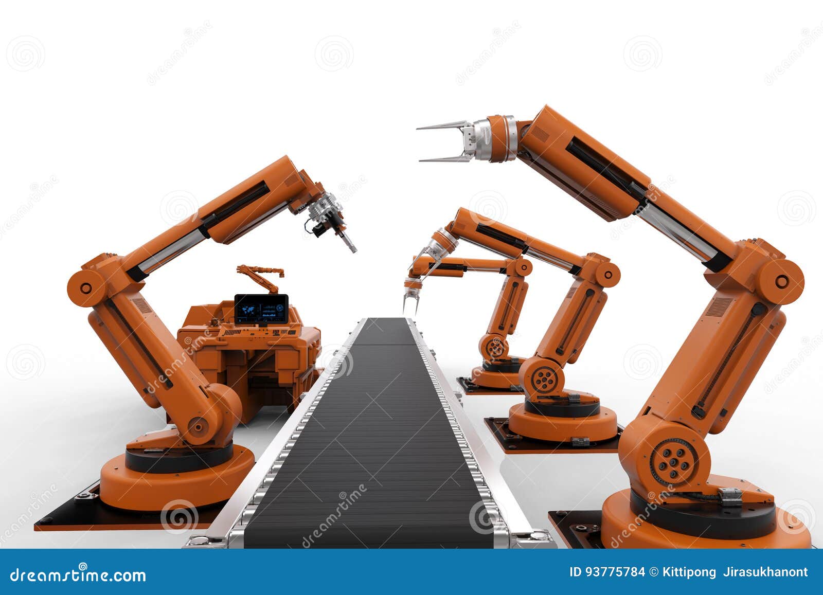 Robot Arms With Conveyor Line In Factory Stock Photography ...