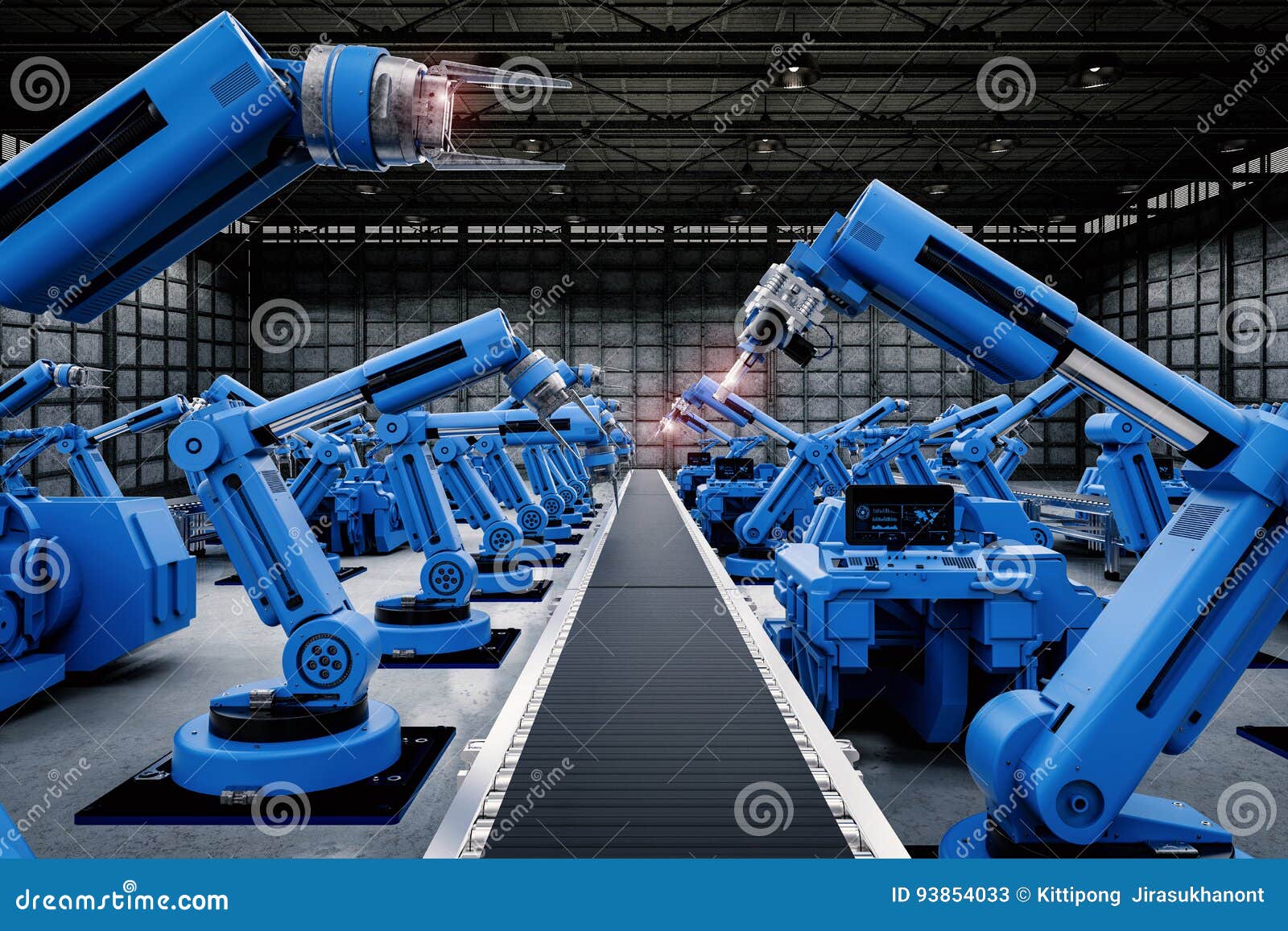 Robot Arms With Conveyor Line In Factory Stock Photography ...
