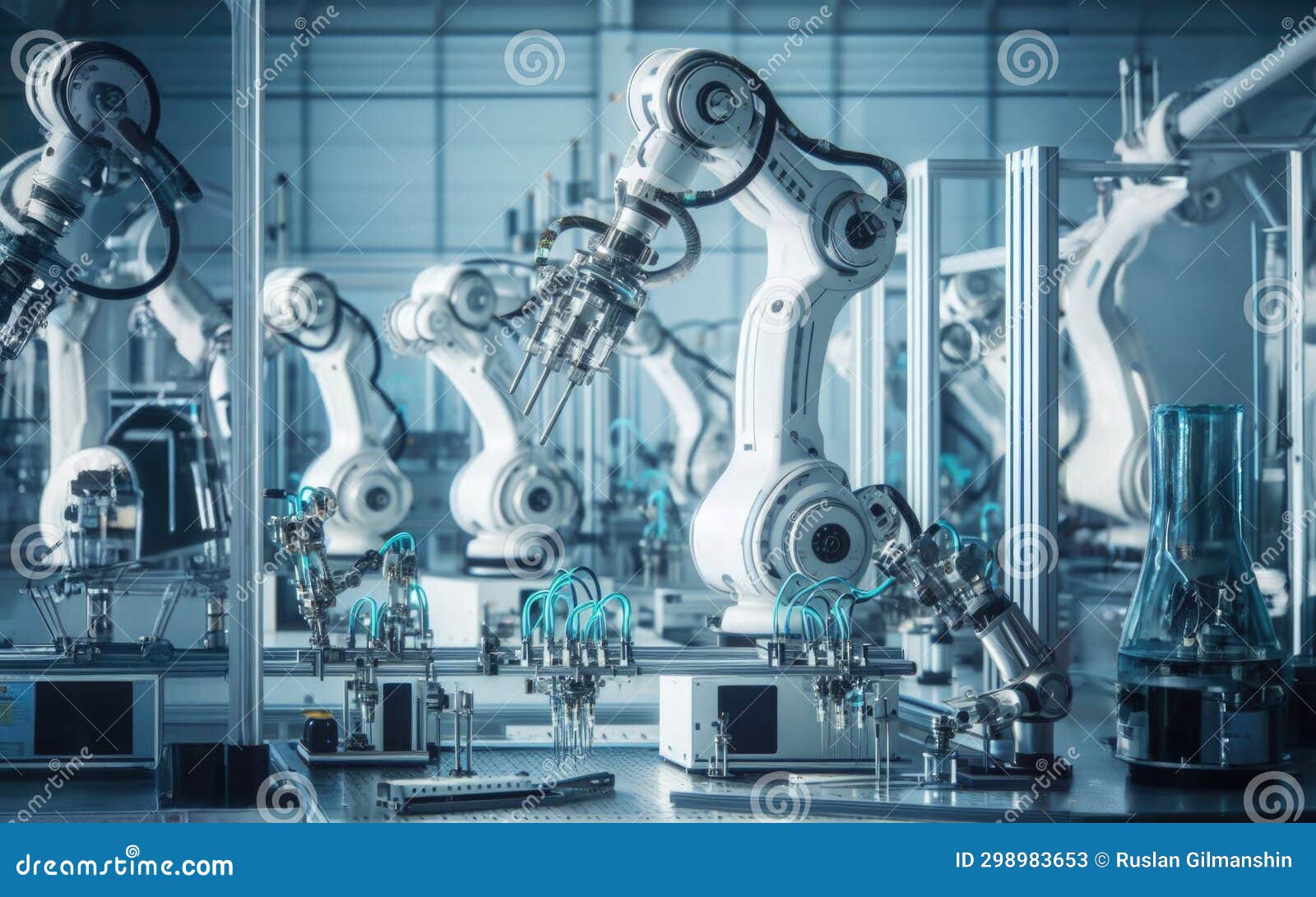 Robot Arms on Fully Automated Assembly Line Inside Modern Electronics ...
