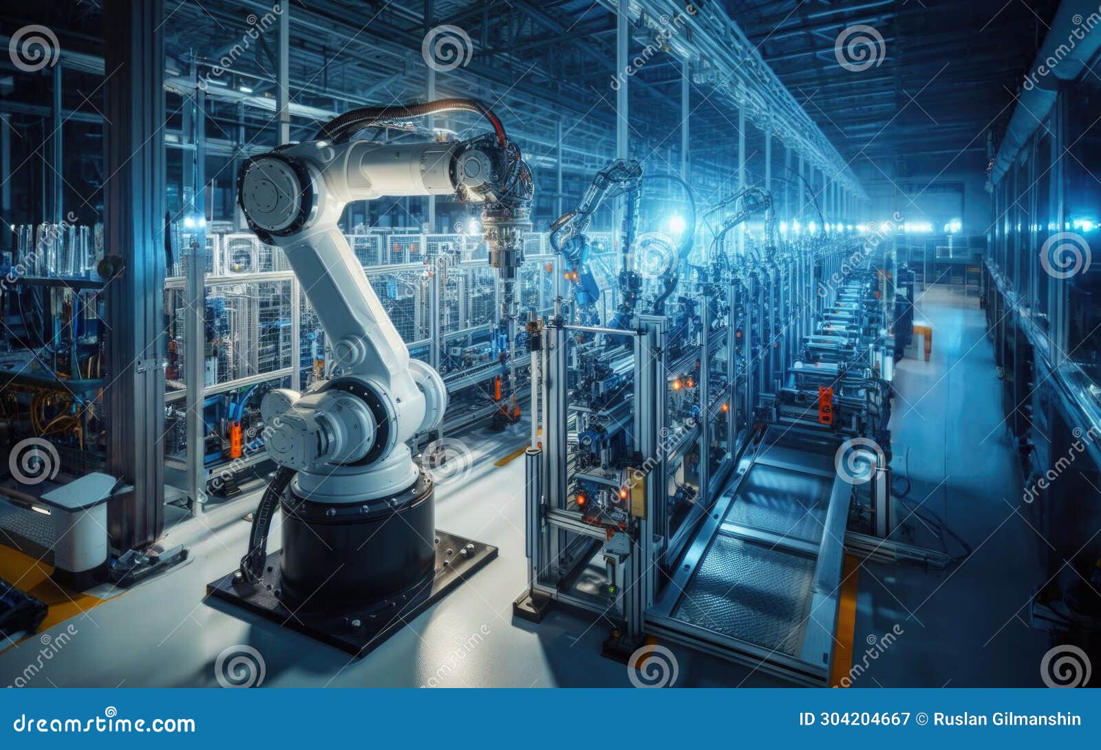 Robot Arms on Fully Automated Assembly Line Inside Modern Electronics ...