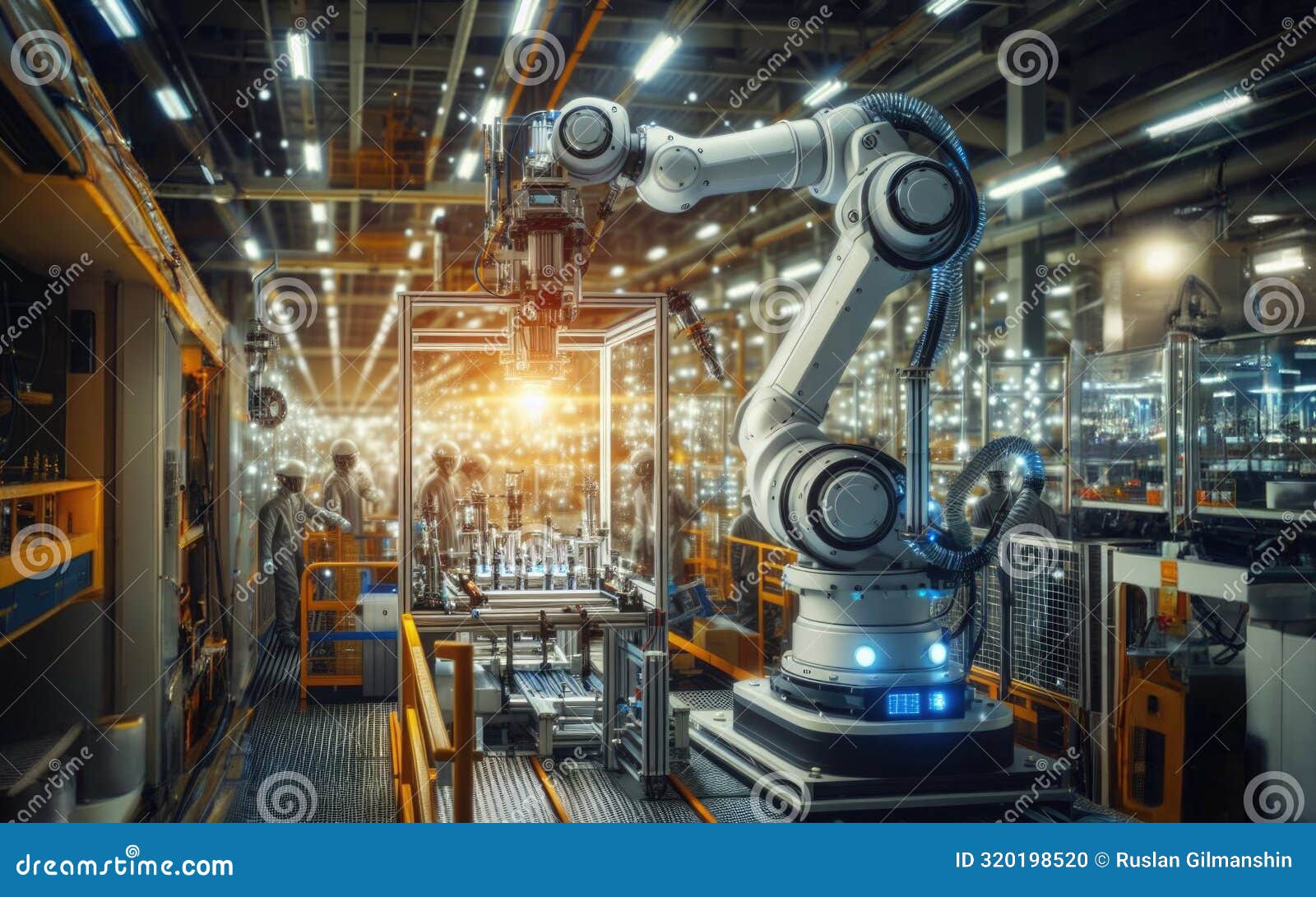 Robot Arms on Fully Automated Assembly Line Inside Modern Electronics ...